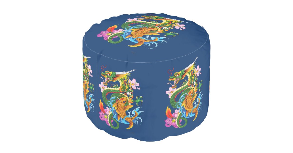 Green Chinese Dragon Koi Pouf | Zazzle