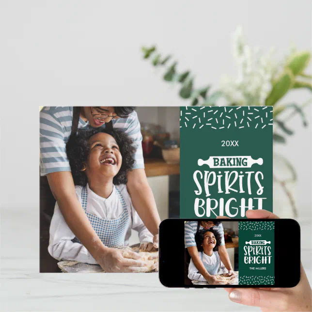Green | Christmas Baking Spirits Bright Photo Holiday Card | Zazzle