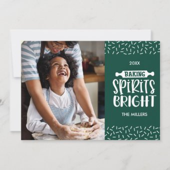 Green | Christmas Baking Spirits Bright Photo Holiday Card | Zazzle