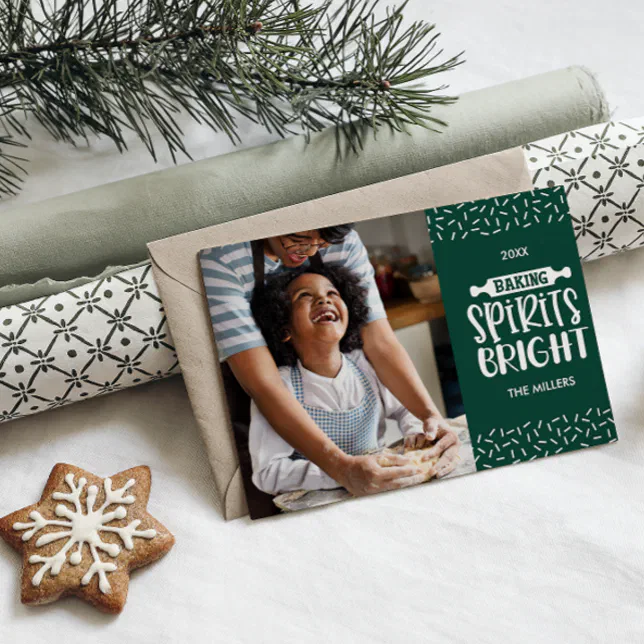 Green | Christmas Baking Spirits Bright Photo Holiday Card | Zazzle