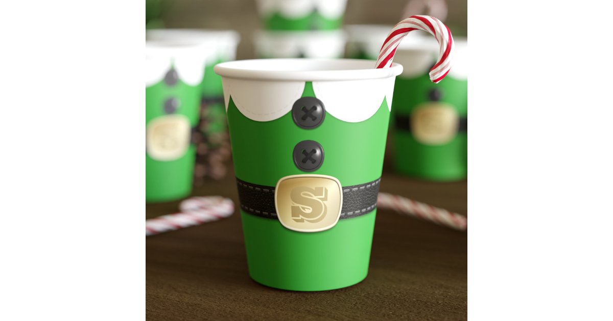 Green Christmas Elf Costume Holiday Paper Cups | Zazzle