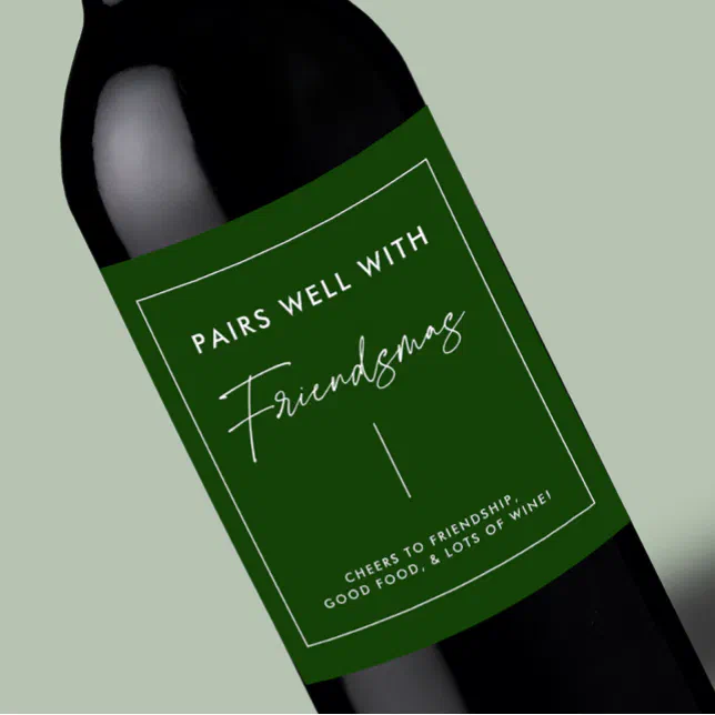 Green Christmas Friendsmas Party Favors Wine Label | Zazzle