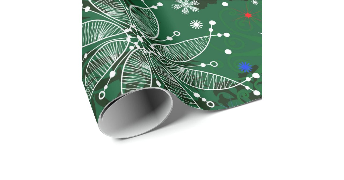 Green Christmas snowflake pattern wrapping paper | Zazzle.com