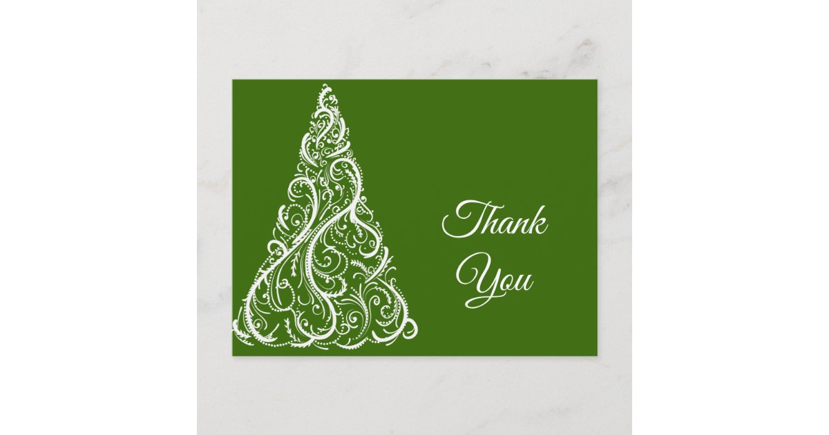 Green Christmas Tree Winter Thank You Postcard | Zazzle