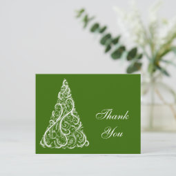 Green Christmas Tree Winter Thank You Postcard | Zazzle
