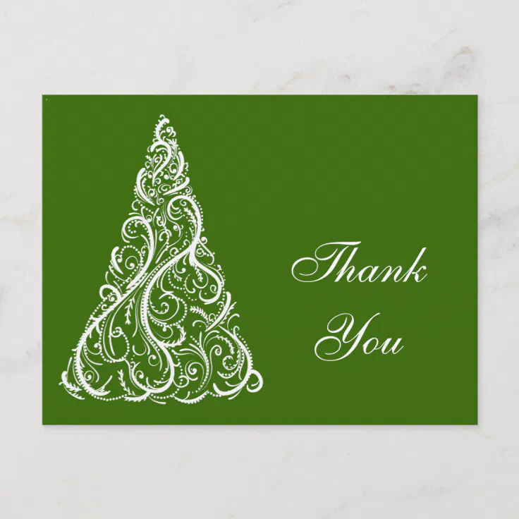 Green Christmas Tree Winter Thank You Postcard | Zazzle