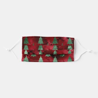 Green Christmas Trees Red Damask Holiday Adult Cloth Face Mask | Zazzle