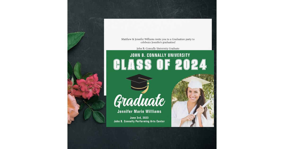 Green Class of 2024 Graduate Bold Graduation Party Announcement | Zazzle