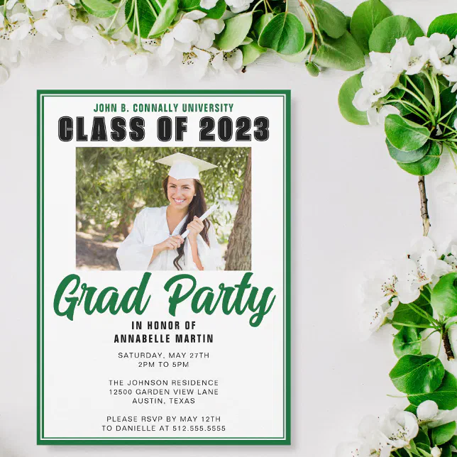 Green Class of 2025 Photo Modern Graduation Party Invitation | Zazzle