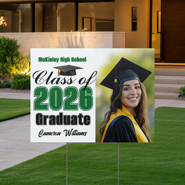 Green Class of 2026 Graduation Photo Yard Sign | Zazzle