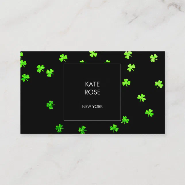 Green Clover Confetti Black Glam Vip Business Card | Zazzle