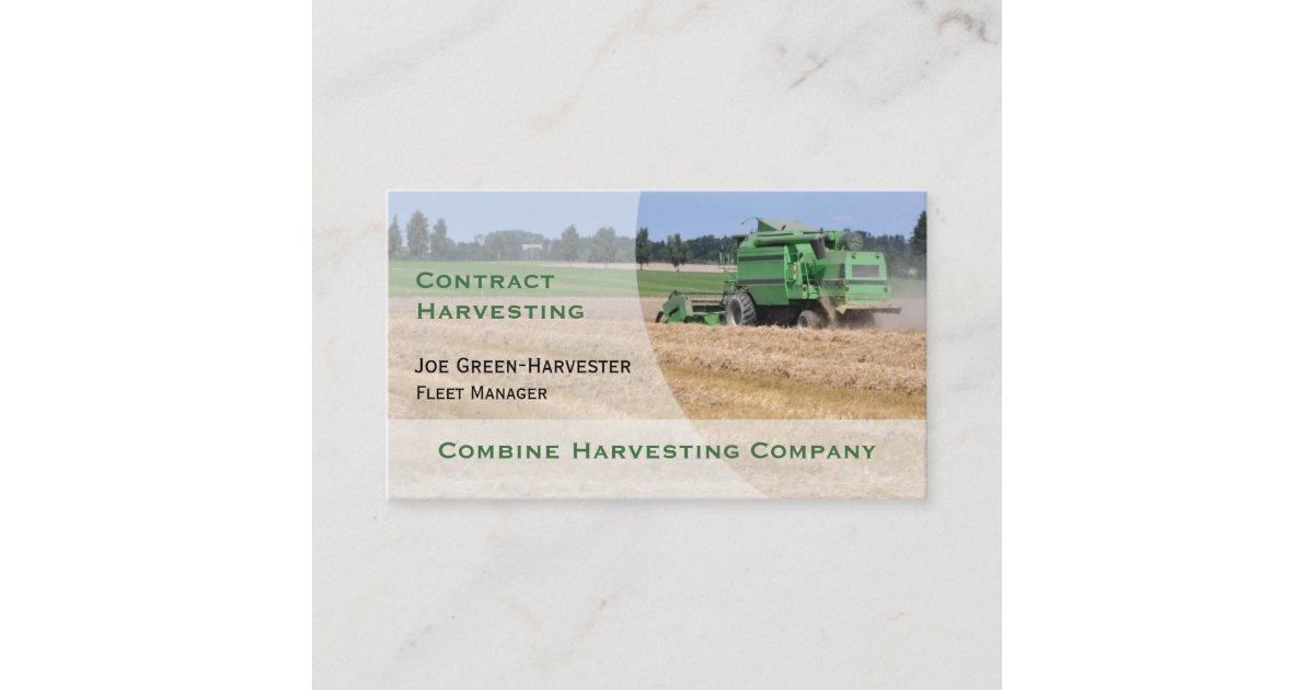 Green combine harvester business card | Zazzle