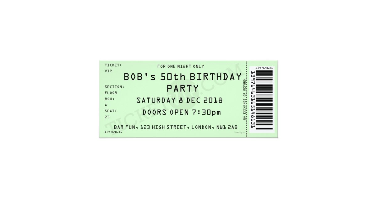 Green Concert Ticket Party Invitation | Zazzle.com