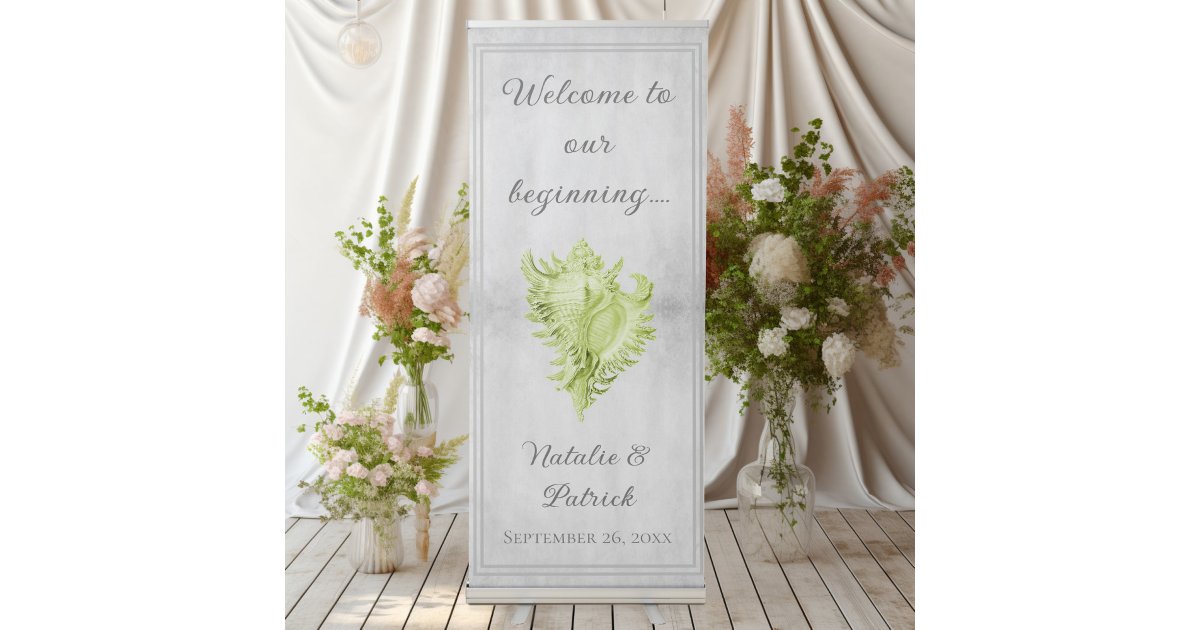 Green Conch Shell Wedding Retractable Banner | Zazzle
