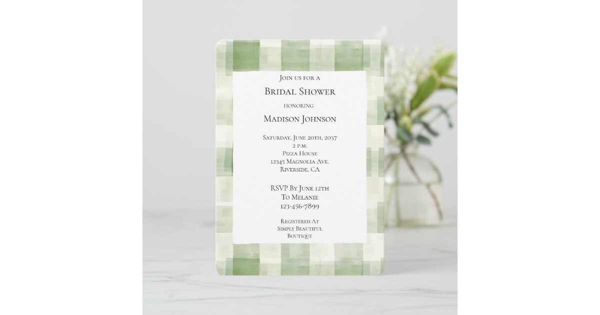 Green Cream Plaid Stripes Bridal Shower Invitation | Zazzle