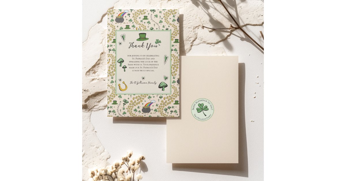 Green & Cream St Patricks Day Irish Thank You Card | Zazzle
