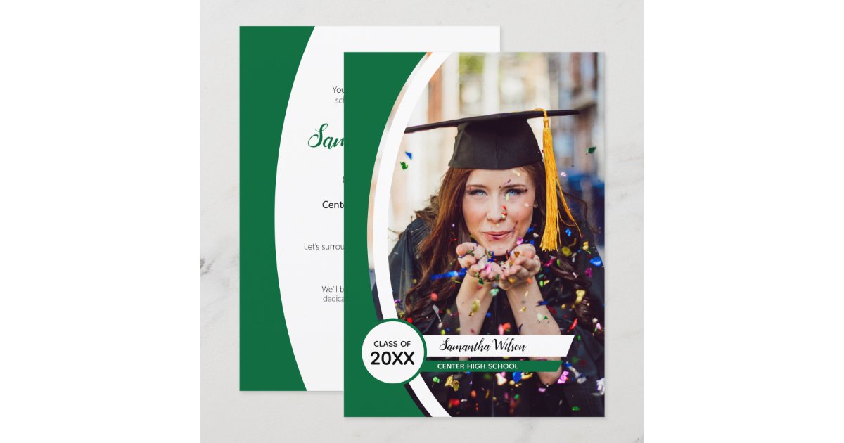 Green Curved Frame Photo Graduation Invitation | Zazzle