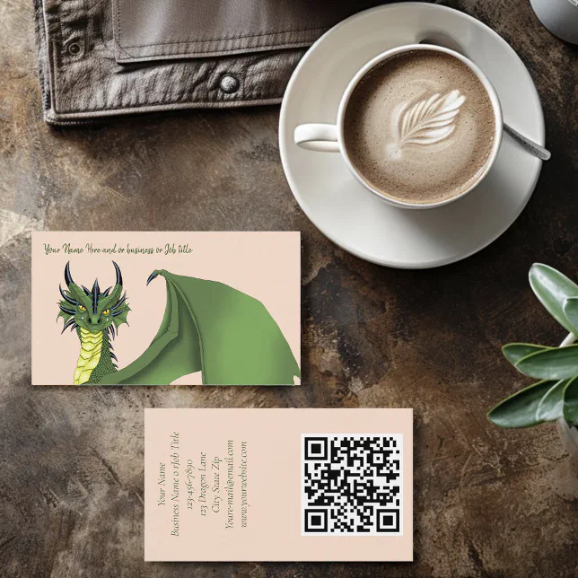 Green Cute Dragon Portrait Peach Business Card | Zazzle