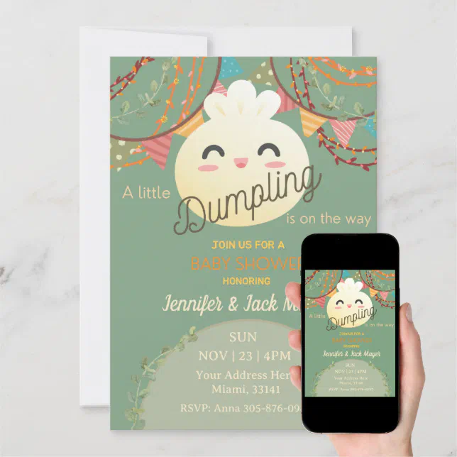 Green Cute Little Dumpling Baby Shower Invitation | Zazzle