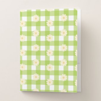 Green Daisy Gingham Pattern Pocket Folder | Zazzle