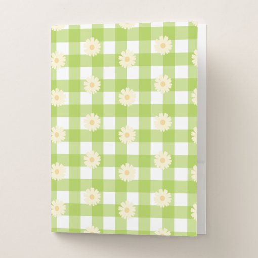 Green Daisy Gingham Pattern Pocket Folder | Zazzle