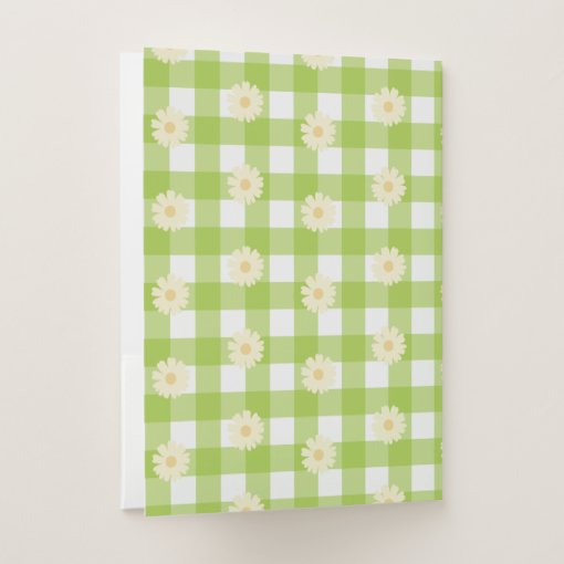 Green Daisy Gingham Pattern Pocket Folder | Zazzle
