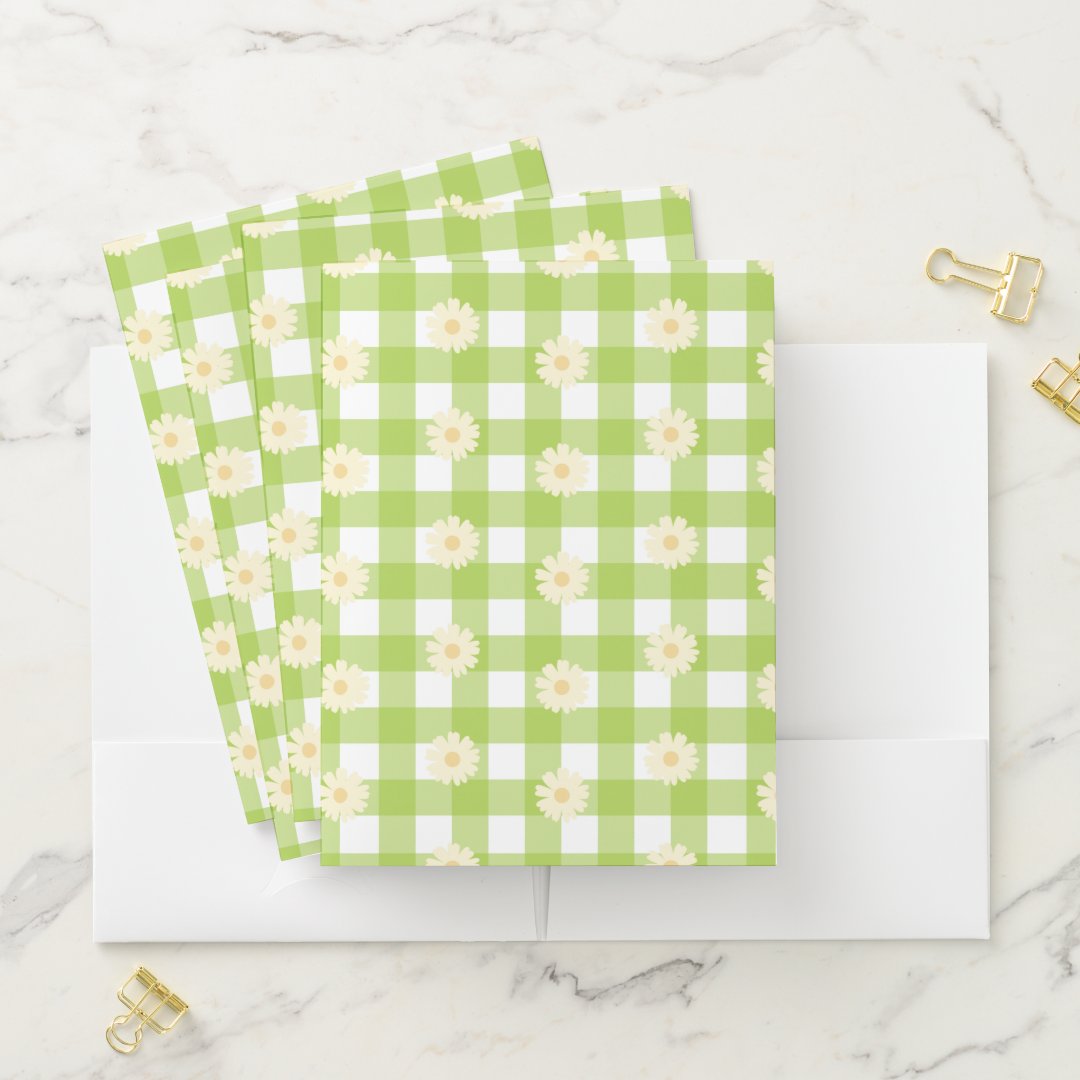 Green Daisy Gingham Pattern Pocket Folder | Zazzle