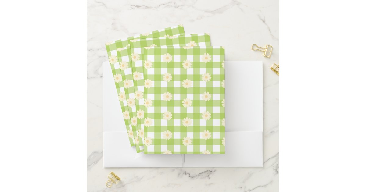 Green Daisy Gingham Pattern Pocket Folder | Zazzle