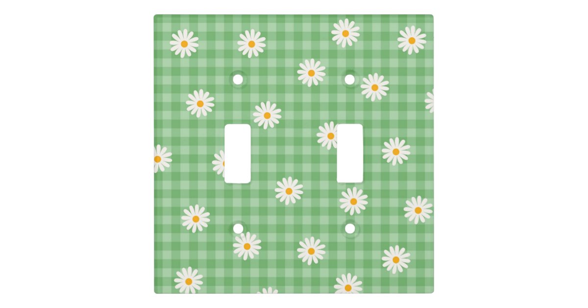 Green Daisy Plaid Gingham Check Flower Pattern Light Switch Cover | Zazzle
