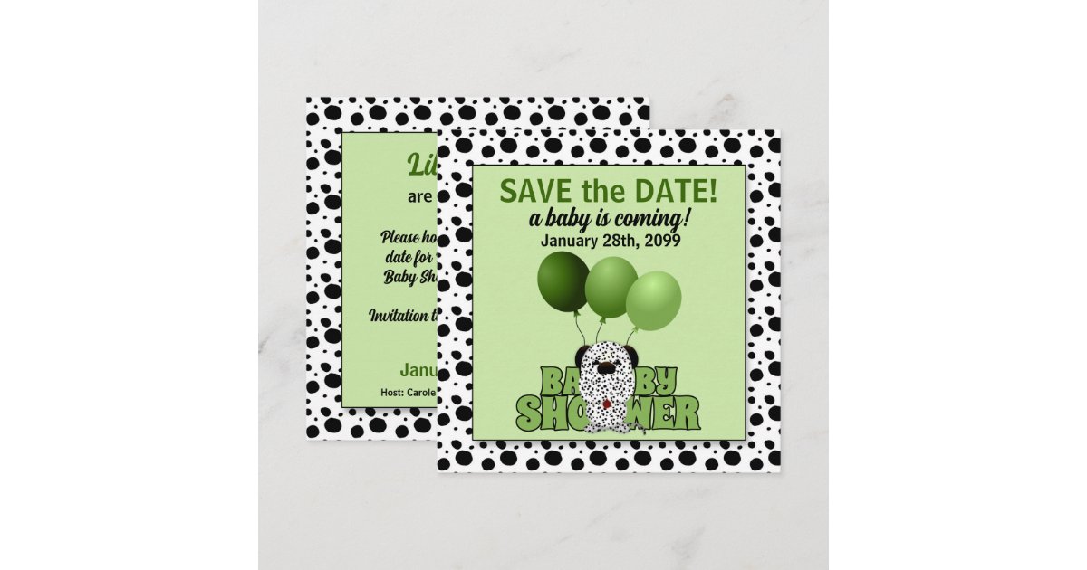Green Dalmatian Gender Neutral Baby Shower Invitation | Zazzle
