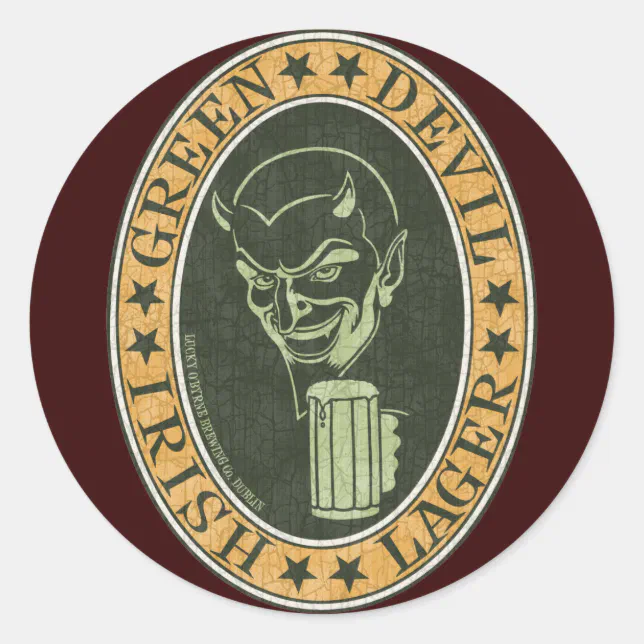 Green Devil Lager Classic Round Sticker | Zazzle