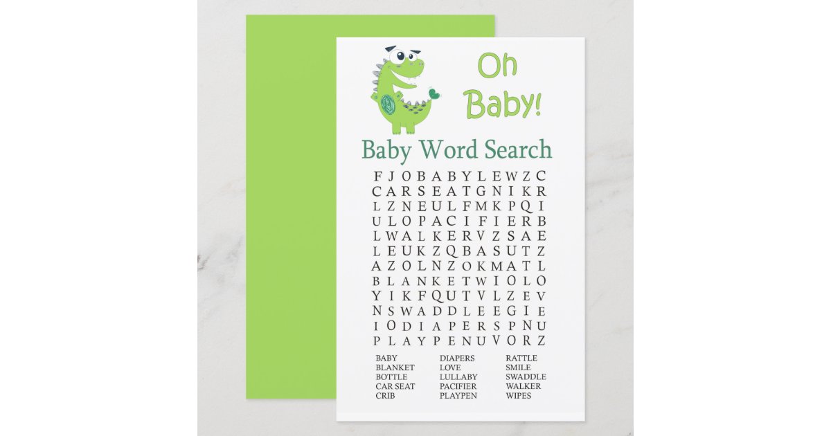 Green Dinosaur Baby Shower Word Search Game | Zazzle