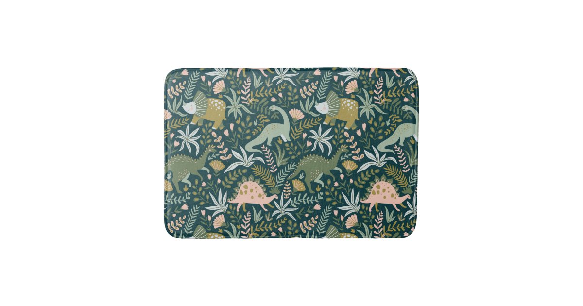 Green Dinosaur Pattern Bath Mat | Zazzle