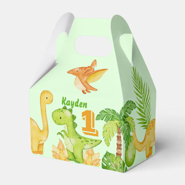 Green dinosaur personalised party pack favor boxes | Zazzle