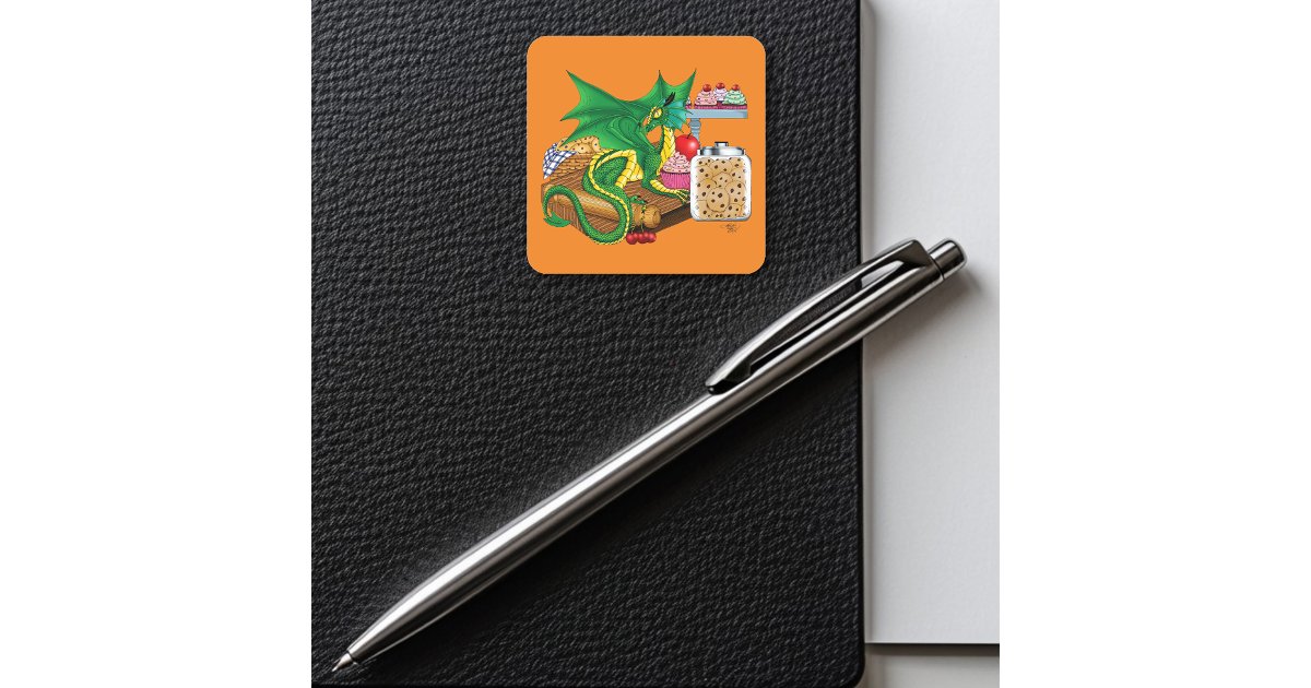 Green Dragon Pastry Chef Square Sticker | Zazzle