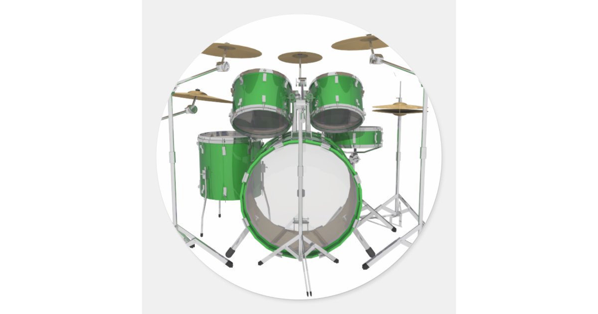 Green Drum Kit: Classic Round Sticker | Zazzle