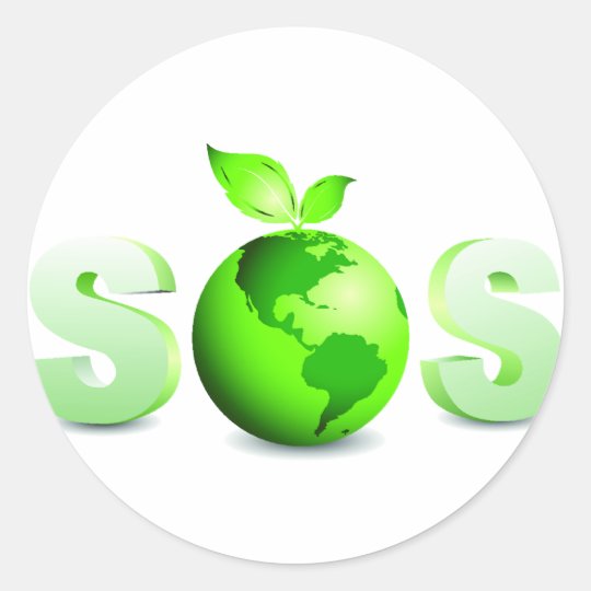 Green Earth SOS Earth Day Message Classic Round Sticker | Zazzle.com