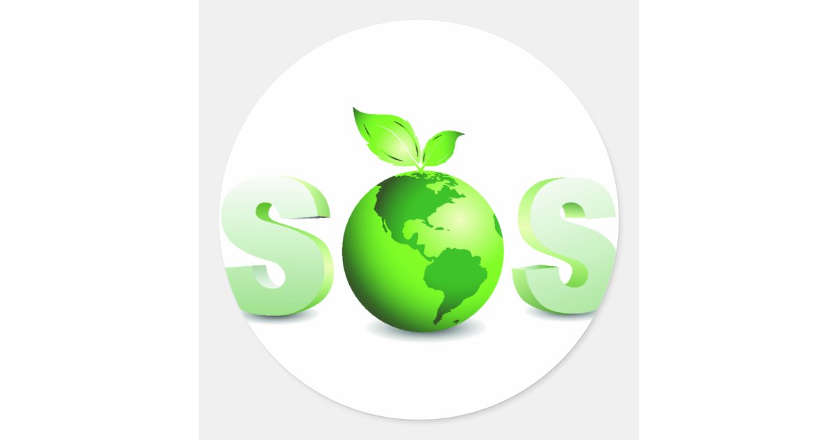 Green Earth SOS Earth Day Message Classic Round Sticker | Zazzle