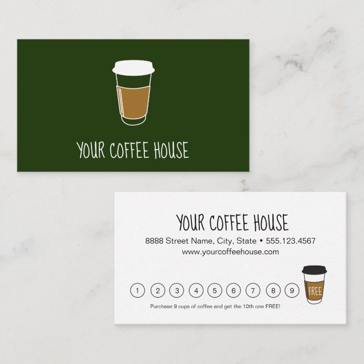 Green Editable Coffee House Stamp loyalty card | Zazzle