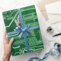 green electronic circuit board computer pattern wrapping paper | Zazzle