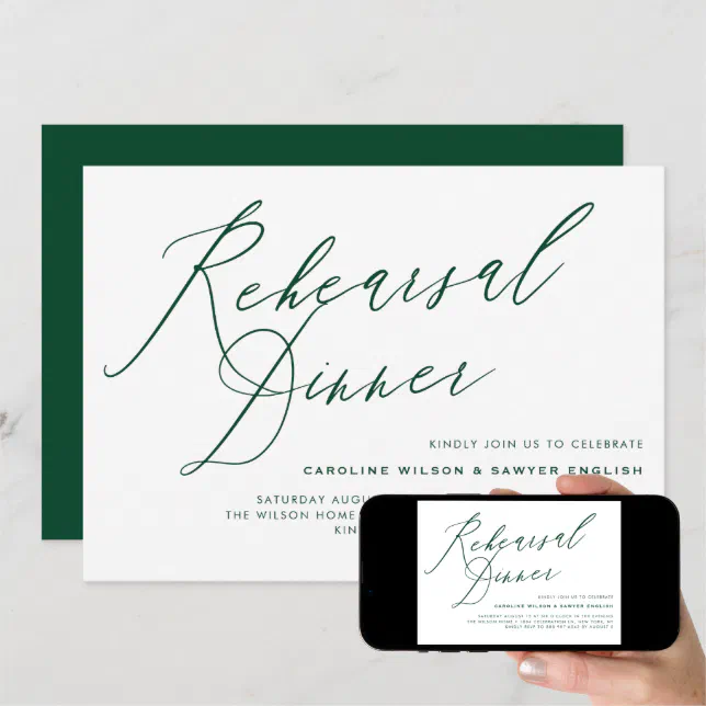 Green Elegant Calligraphy Rehearsal Dinner Invitation | Zazzle