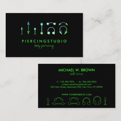 Green Elegant Jewelry Body Piercing Business Card | Zazzle