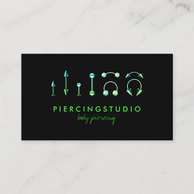 Green Elegant Jewelry Body Piercing Business Card | Zazzle