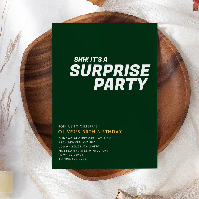 Green Elegant & Modern Surprise Birthday Party Invitation | Zazzle