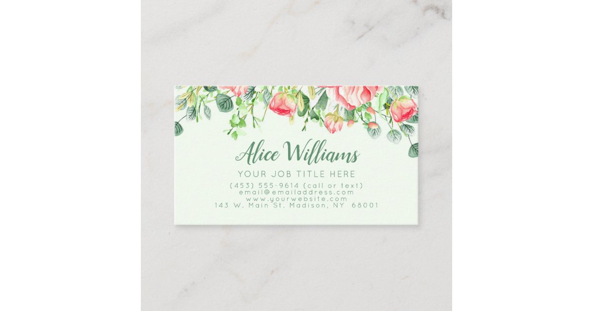 Green Elegant Spring Floral Business Card | Zazzle