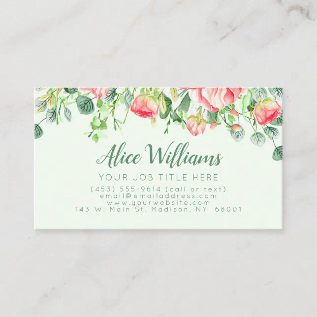 Green Elegant Spring Floral Business Card | Zazzle