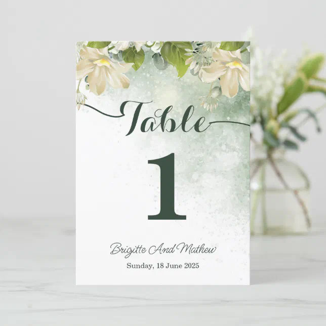Green Elegant Wedding Table Number Card | Zazzle