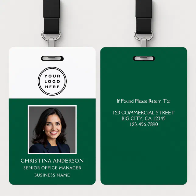 Green Employee Name Logo Photo Corporate Work Badge | Zazzle
