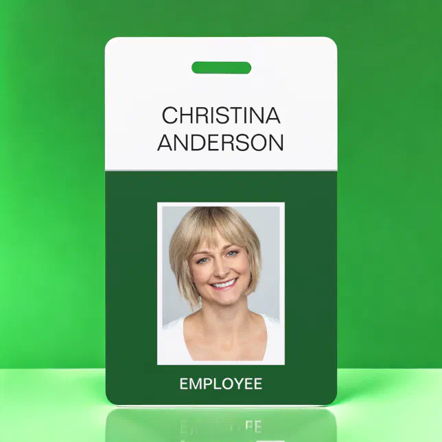 Green Employee - Name Photo Corporate Work Badge | Zazzle