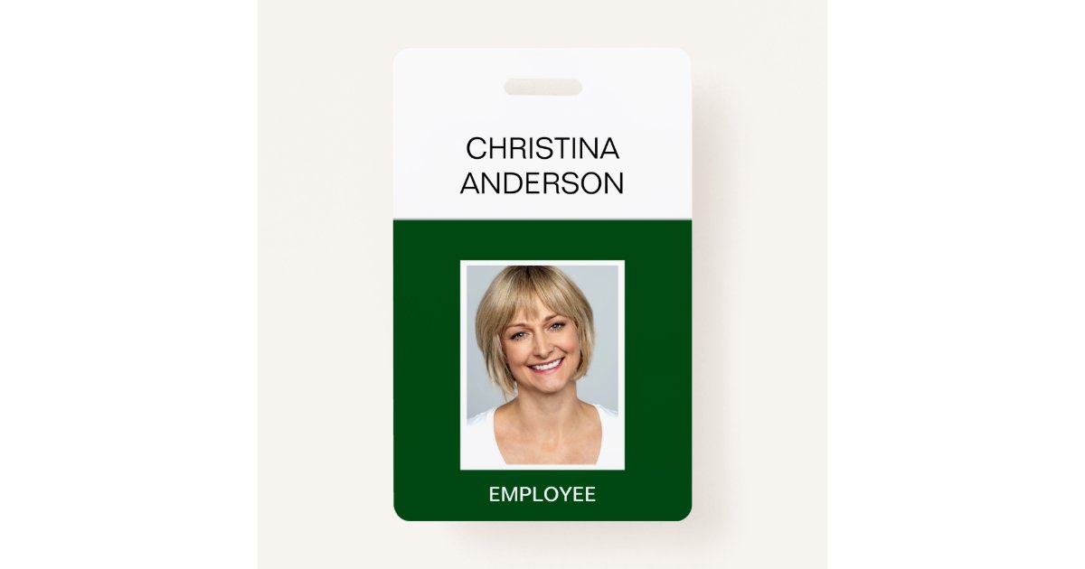 Green Employee - Name Photo Corporate Work Badge | Zazzle